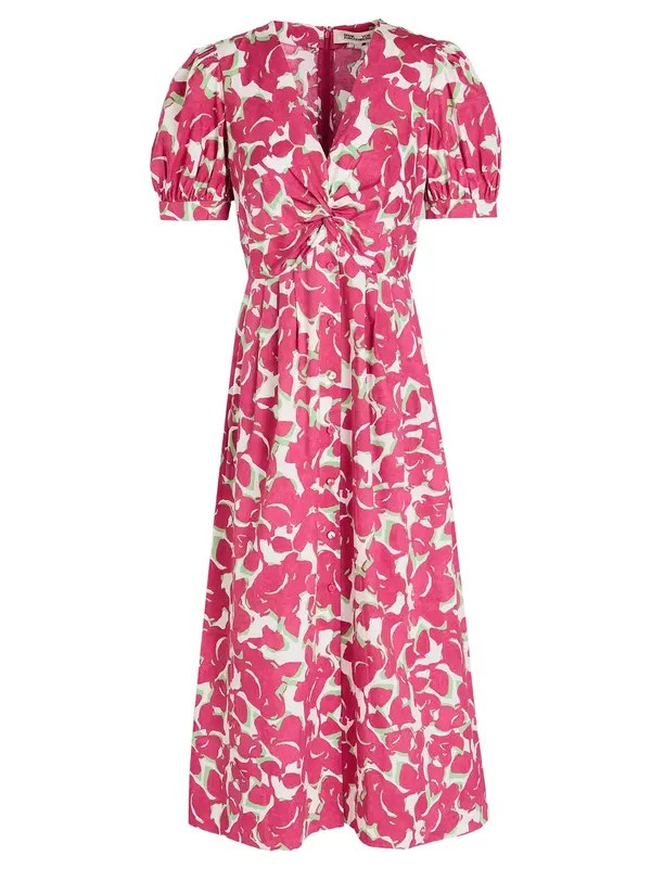Diane Von Furstenberg Heather Twisted Printed Cotton-blend Poplin Midi Dress - Pink