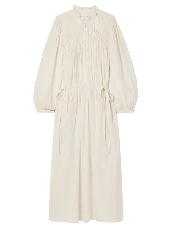 MARANT ETOILE Dalida Smocked Cotton-blend Voile Midi Dress - White
