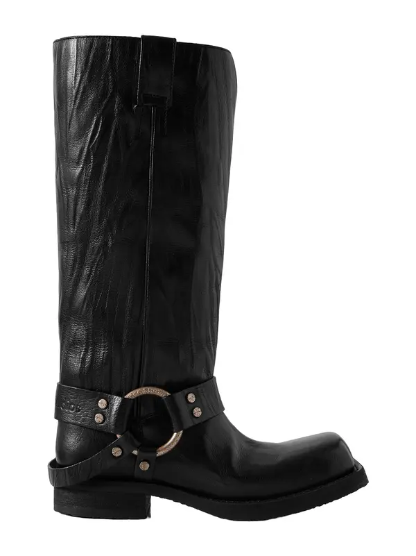 Acne Studios Embellished Crinkled-leather Knee Boots - Black