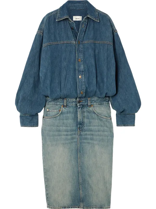 HAIKURE Joelle Two-tone Denim Shirt Dress - Blue