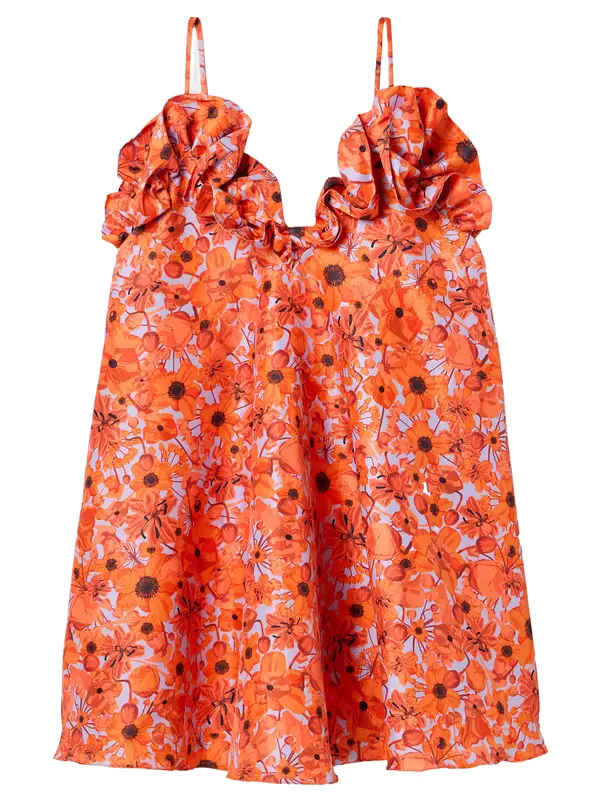 KIKA VARGAS Joan Ruffled Floral-print Taffeta Mini Dress - Orange