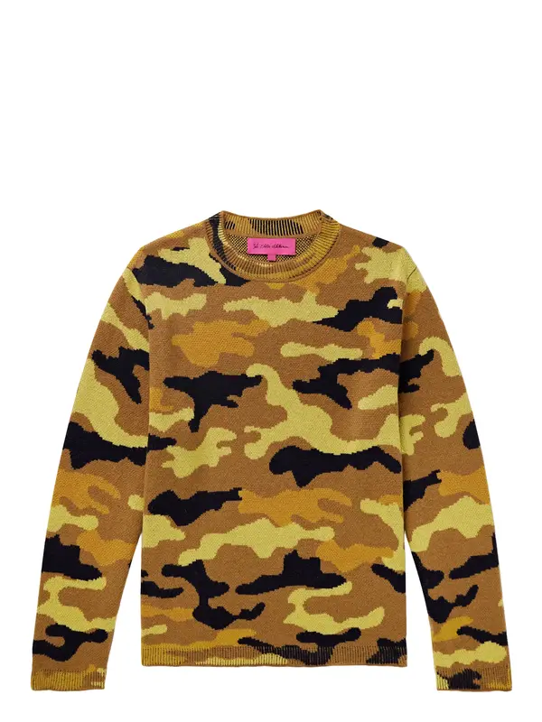THE ELDER STATESMAN Camouflage-jacquard Cashmere Sweater - Brown