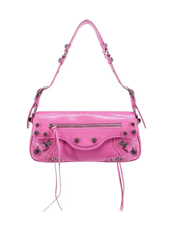 Balenciaga Leather Shoulder Bag With Metal Details - Pink