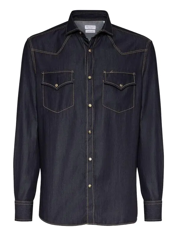 Brunello Cucinelli Denim Cotton Shirt - Grey