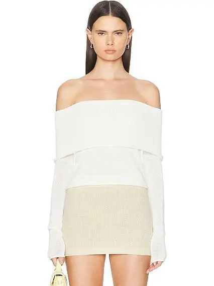 SEROYA Off-the-shoulder Long Sleeve Top - White