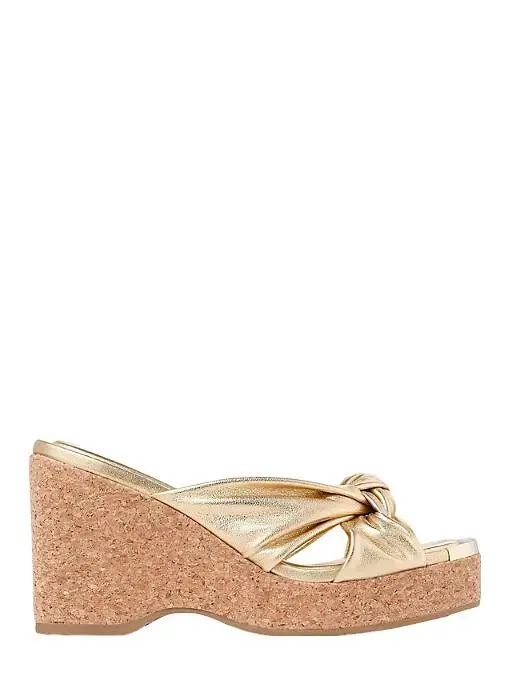 JIMMY CHOO Avenue Twist-knot Metallic-leather Wedges - Gold
