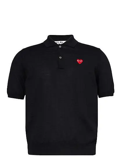 Play Comme Des Garcon Logo-patch Short-sleeve Wool Polo Shirt - Black