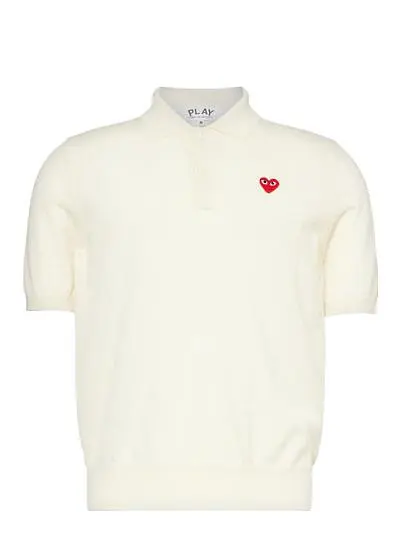 Play Comme Des Garcon Logo-patch Short-sleeve Wool Polo Shirt - Off White