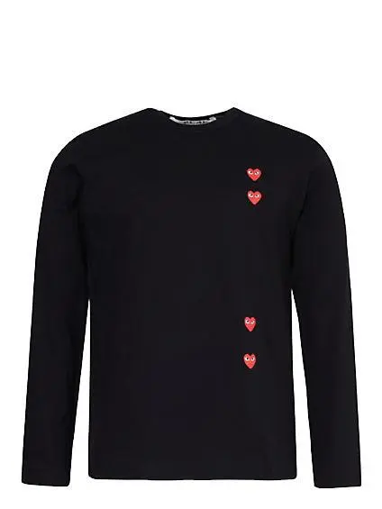 Play Comme Des Garcon Vertical Heart-print Cotton-jersey T-shirt Xxl - Black
