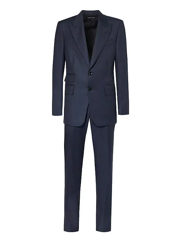 TOM FORD Shelton-fit Single-breasted Sharkskin Wool Suit - Dark Blue