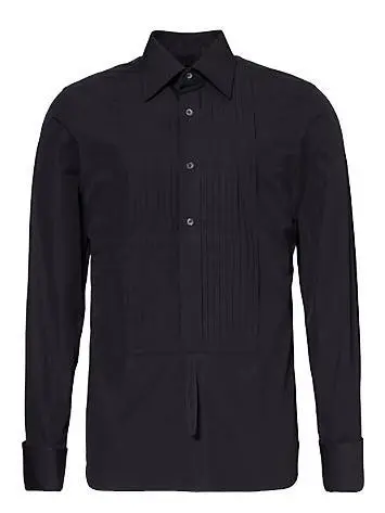 TOM FORD Pleated-bib Slim-fit Cotton Shirt - Black