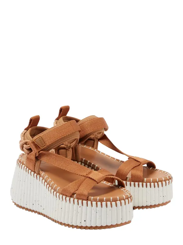 Chloé Nama 80 Wedge Sandals - Brown