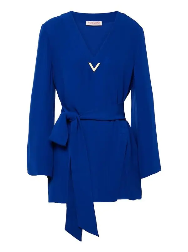 Valentino Garavani Vgold Cady Couture Belted Blouse - Blue