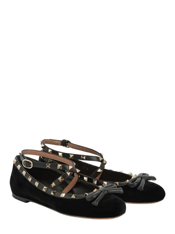 Valentino Garavani Rockstud Velvet Ballet Flats - Black