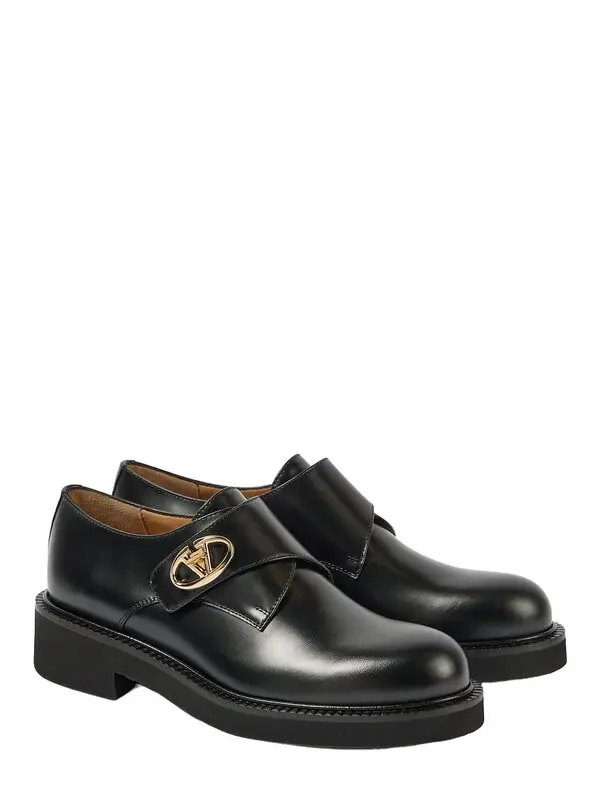 Valentino Garavani Vlogo Leather Monk Strap Shoes - Black