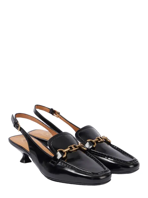 TOD'S 35 Leather Slingback Pumps - Black
