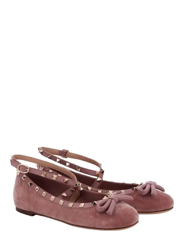 Valentino Garavani Rockstud Velvet Ballet Flats - Pink