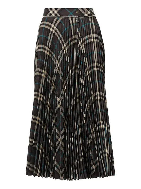Burberry Pleated Checked Midi Skirt - Green