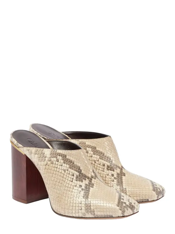 Chloé Ambre Snake-effect Leather Mules - Grey
