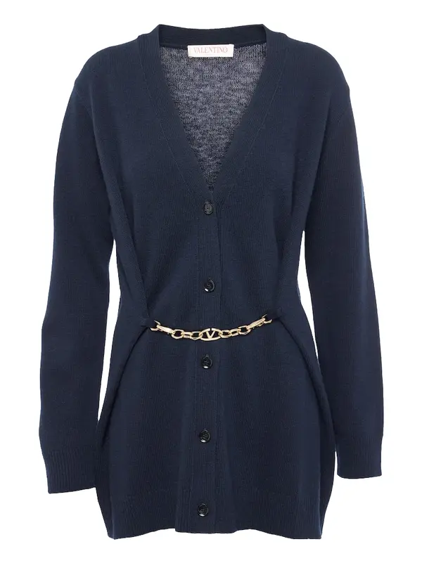 Valentino Garavani Chain-detail Virgin Wool Cardigan - Blue