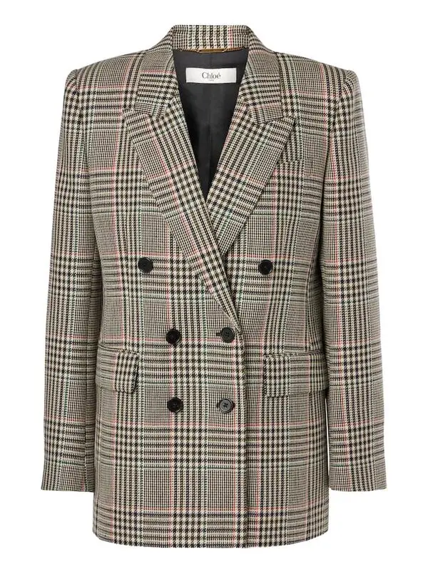 Chloé Double-breasted Checked Wool Blazer - Grey