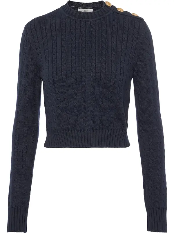 Chloé Cropped Cable-knit Sweater - Blue