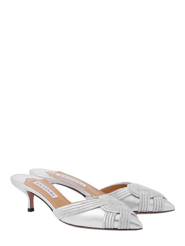 AQUAZZURA Felix 50 Leather Mules - Silver