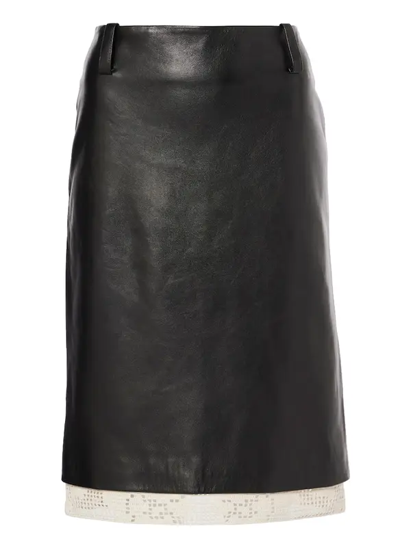 Magda Butrym Crochet-trimmed Leather Midi Skirt - Black