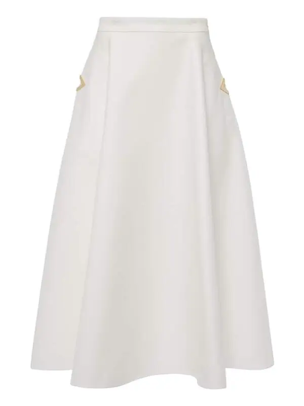 Valentino Garavani Vgold Cotton Gabardine Midi Skirt - White