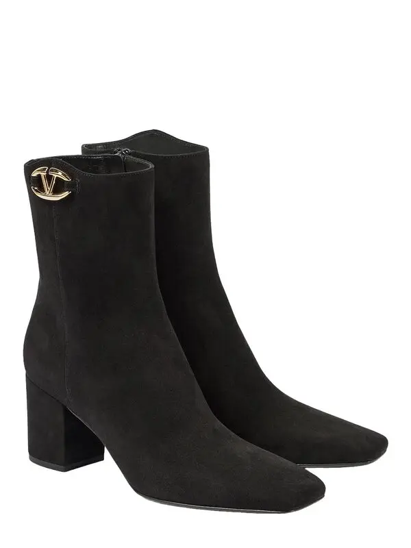 Valentino Garavani Vlogo The Bold Edition Suede Booties - Black