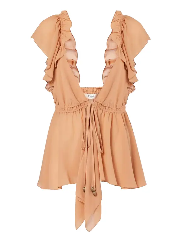 Chloé Ruffled Silk Chiffon Top - Orange