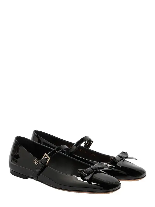 Valentino Garavani Romance Bow Patent Leather Mary Jane Flats - Black