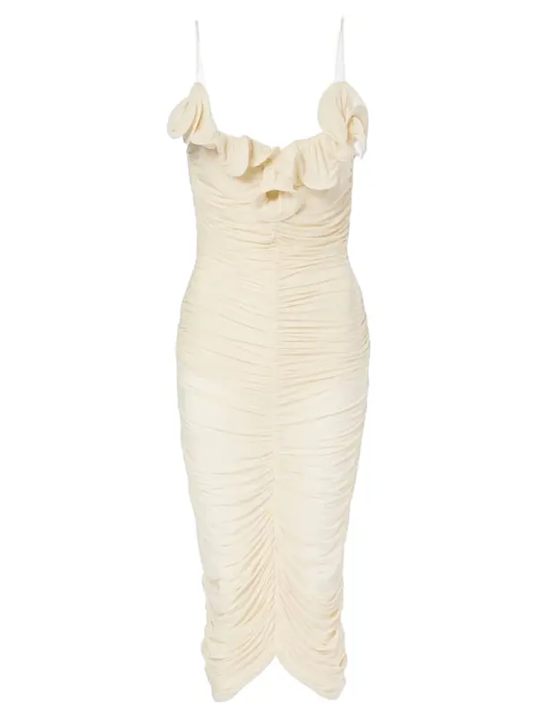 Magda Butrym Semi-sheer Ruched Jersey Midi Dress - Beige