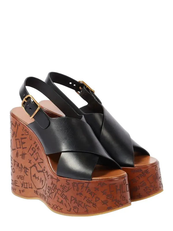 Chloé Maxime Leather Wedge Sandals - Black