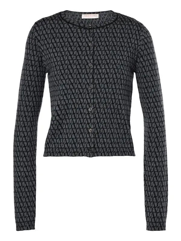 Valentino Garavani Toile Iconographe Virgin Wool Cardigan - Grey