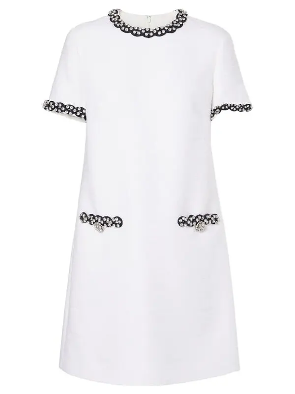 Valentino Garavani Embellished Tweed Minidress - White
