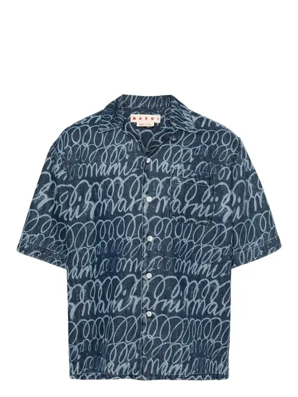 Marni Echoes-print Denim Shirt - Blue