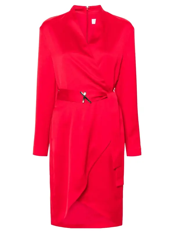 GENNY Belted Wrap Midi Dress - Red