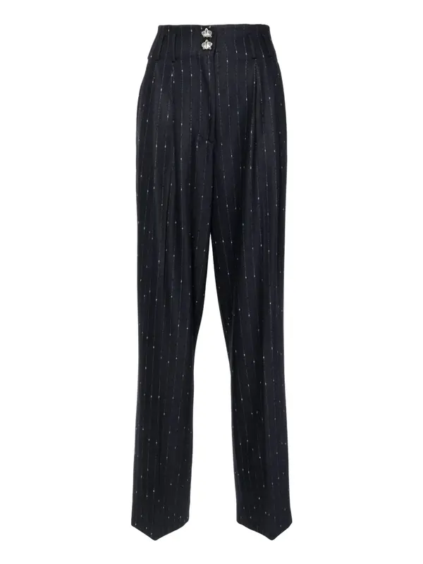 GENNY High-waisted Pinstriped Trousers - Blue