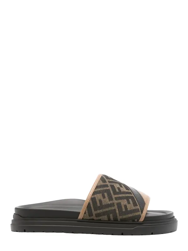 Fendi Diagonal Padded Slides - Brown