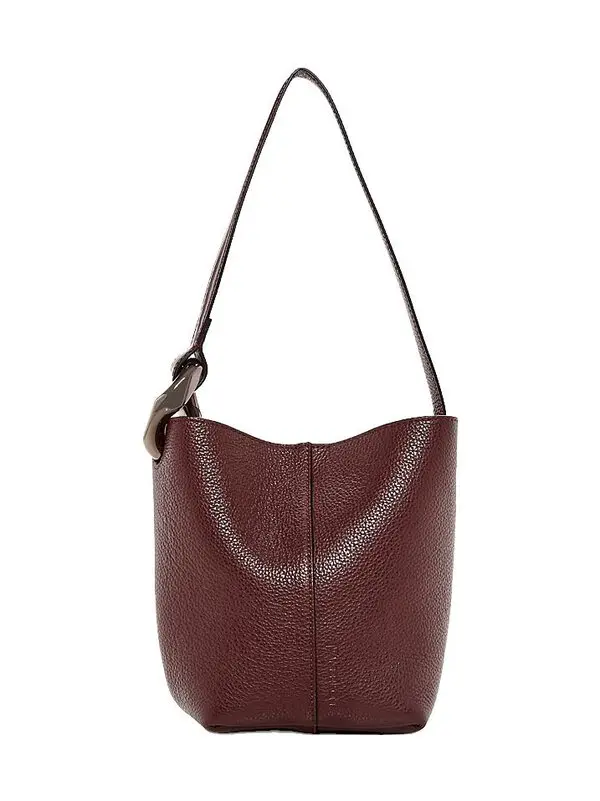 JW Anderson Corner Chain Small Leather Bucket Bag - Burgundy