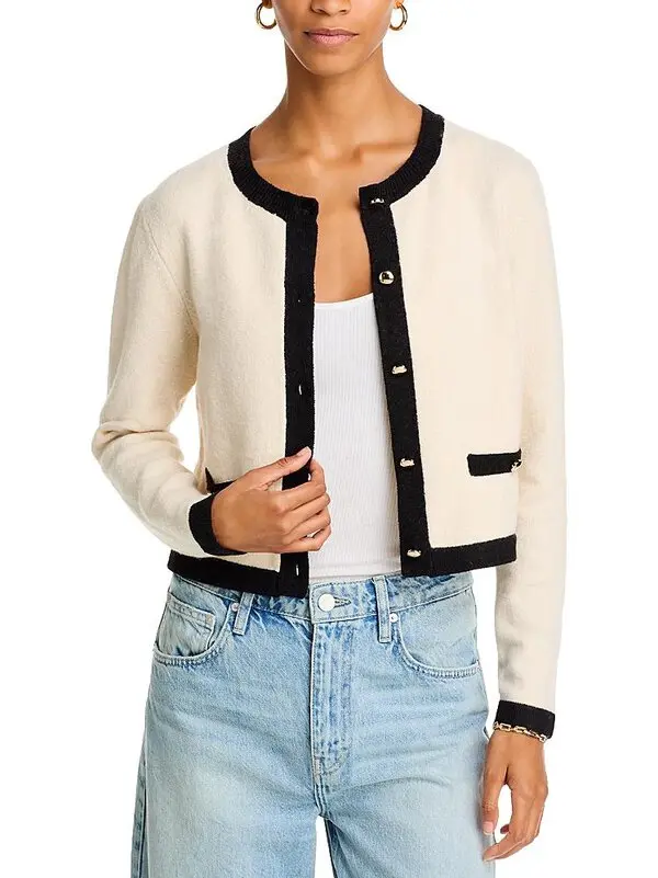 French Connection Vhari Contrast Trim Cardigan - Classic Cream