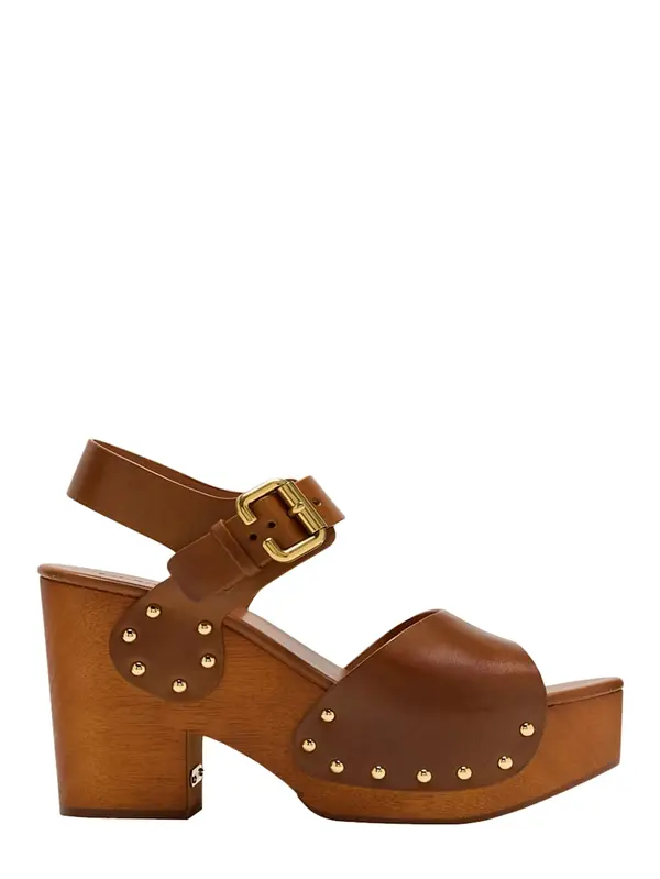 Chloé Jeannette Leather Clog Platform Sandals - Ginger Brown