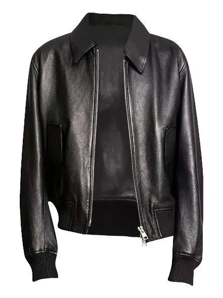 Ami Embroidered-logo Leather Jacket - Black