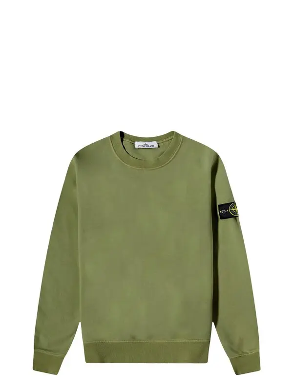 Stone Island Garment Dyed Cotton Crewneck Sweatshirt - Olive