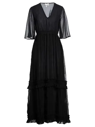 GANNI Maxi Flared Dress - Black