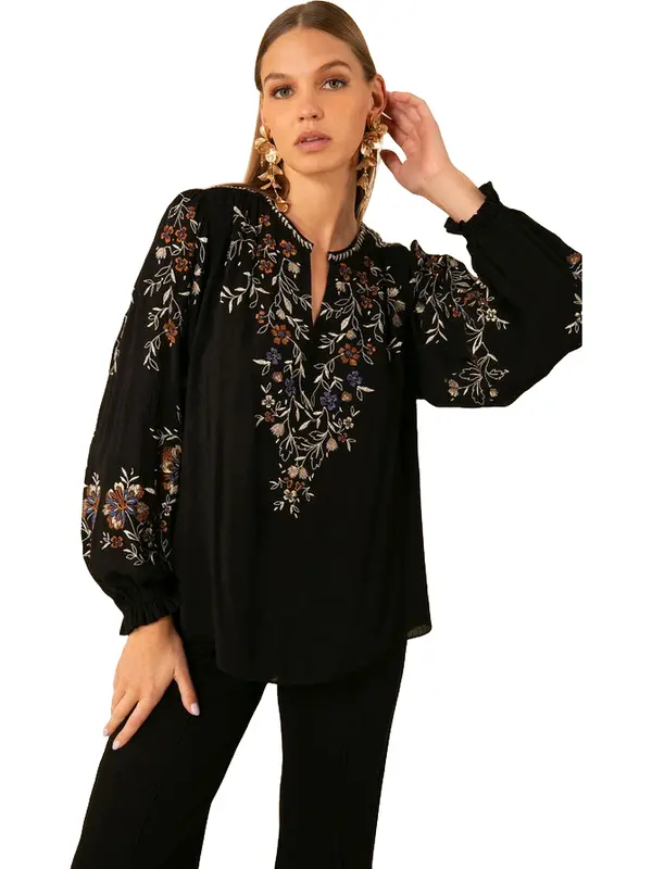Hale Bob Royalty Embroidered Top - Black
