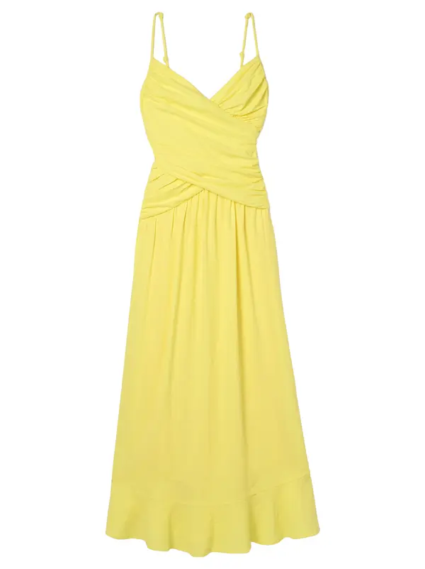Farm Rio Ruched Linen-blend Maxi Dress - Yellow