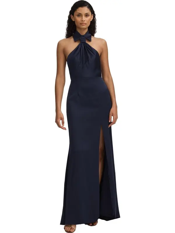 Halston Satin Halterneck Maxi Dress - Navy