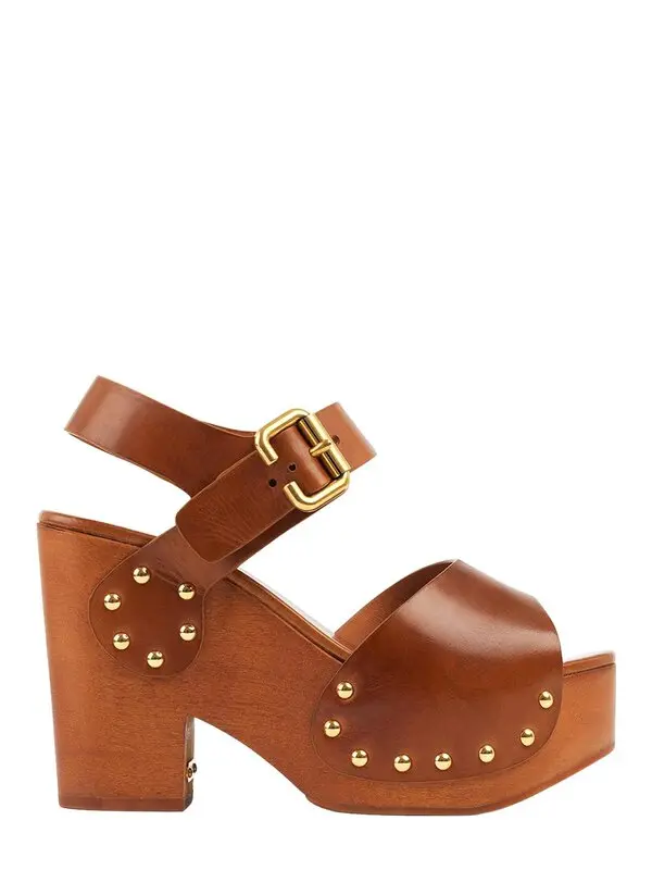 Chloé Jeannette Leather Platform Clogs - Ginger Brown